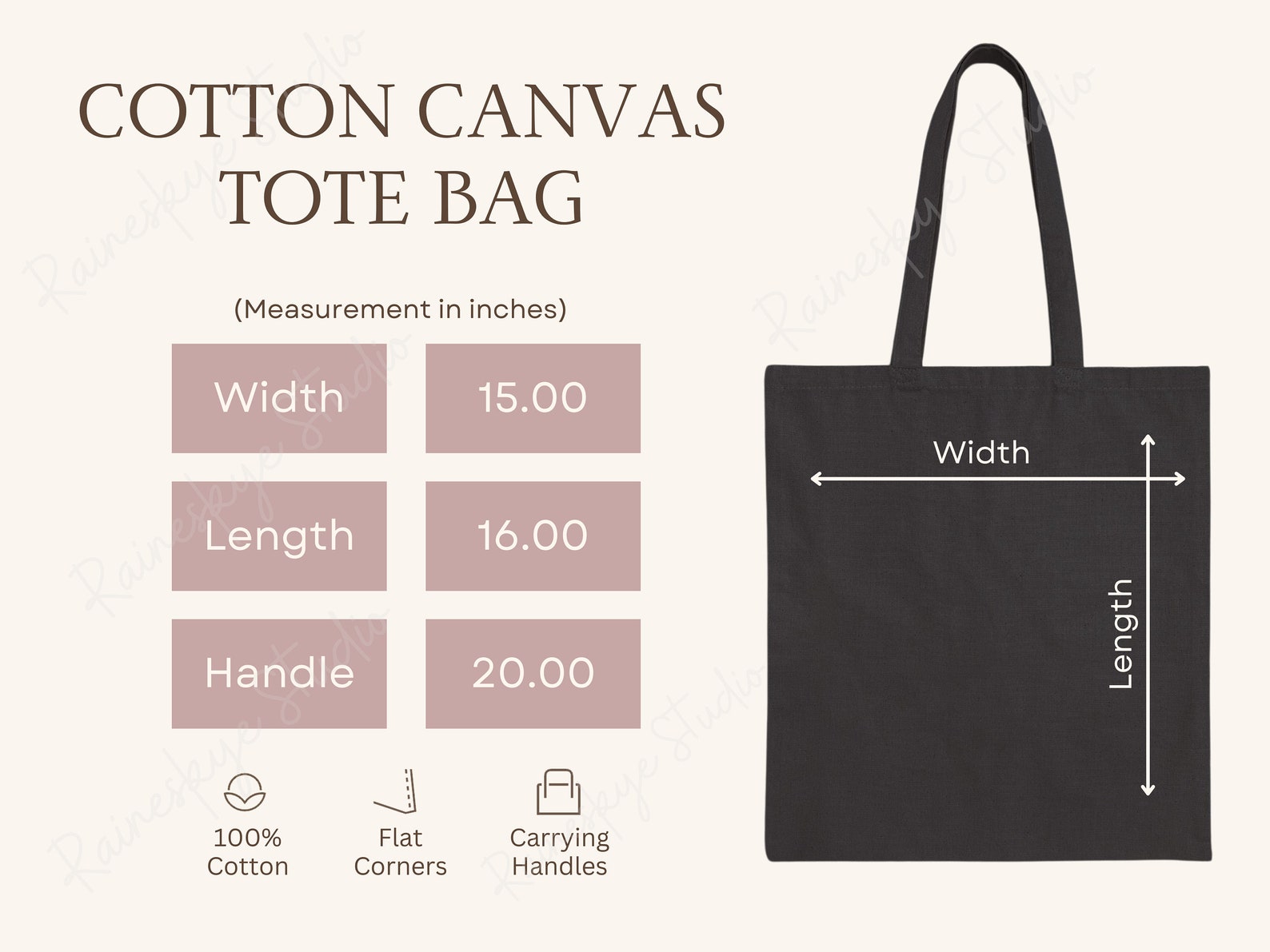 Black Cotton Canvas Tote Bag Size Chart and Key Features, Liberty Bags ...