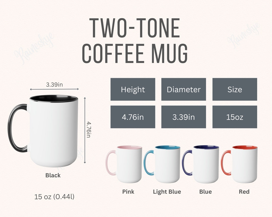 Two-tone 15oz Coffee Mug Size Chart and Color Guide, Coffee Mug Size ...