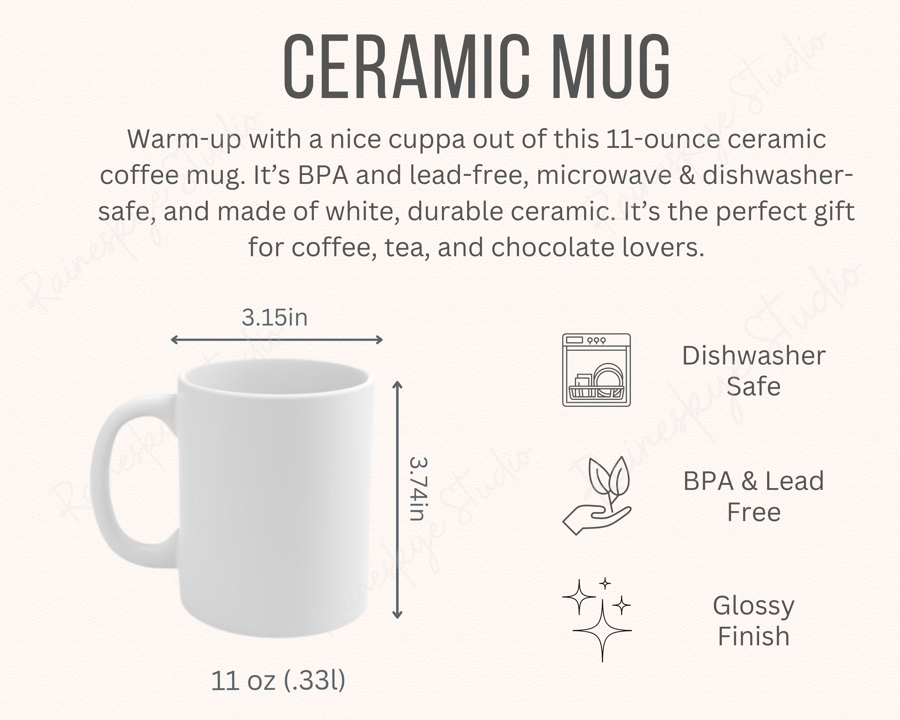 Ceramic Mug Size Chart and Description, 11oz Cup Size, Coffee Mug ...