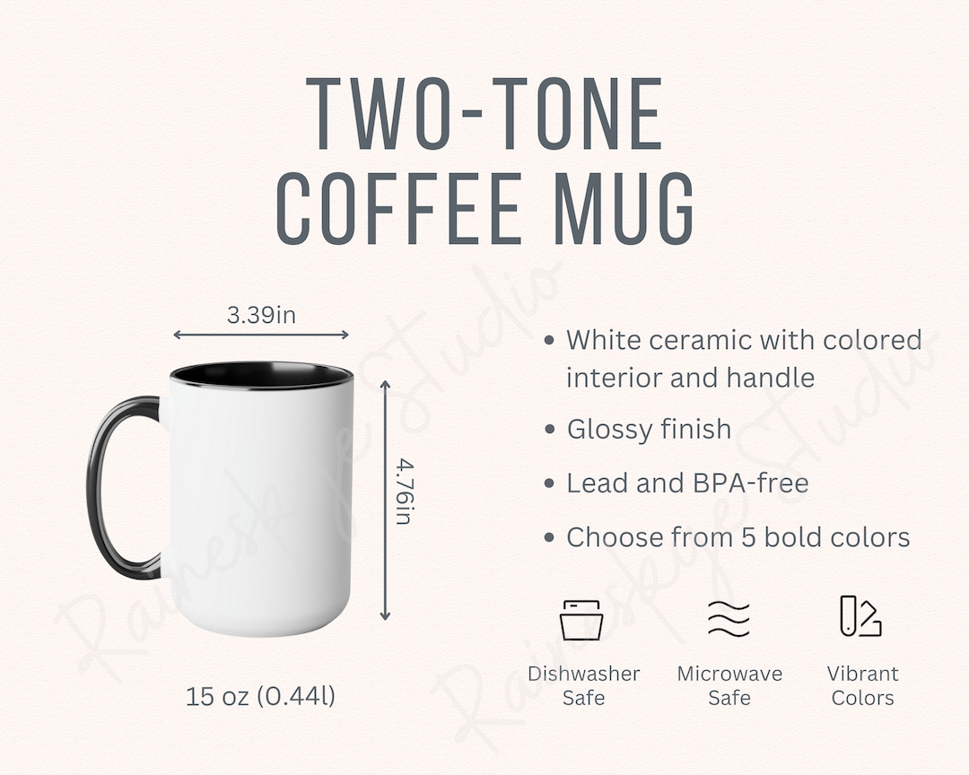 Two-tone Coffee Mug Size Chart and Description, 15oz Ceramic Cup Size ...