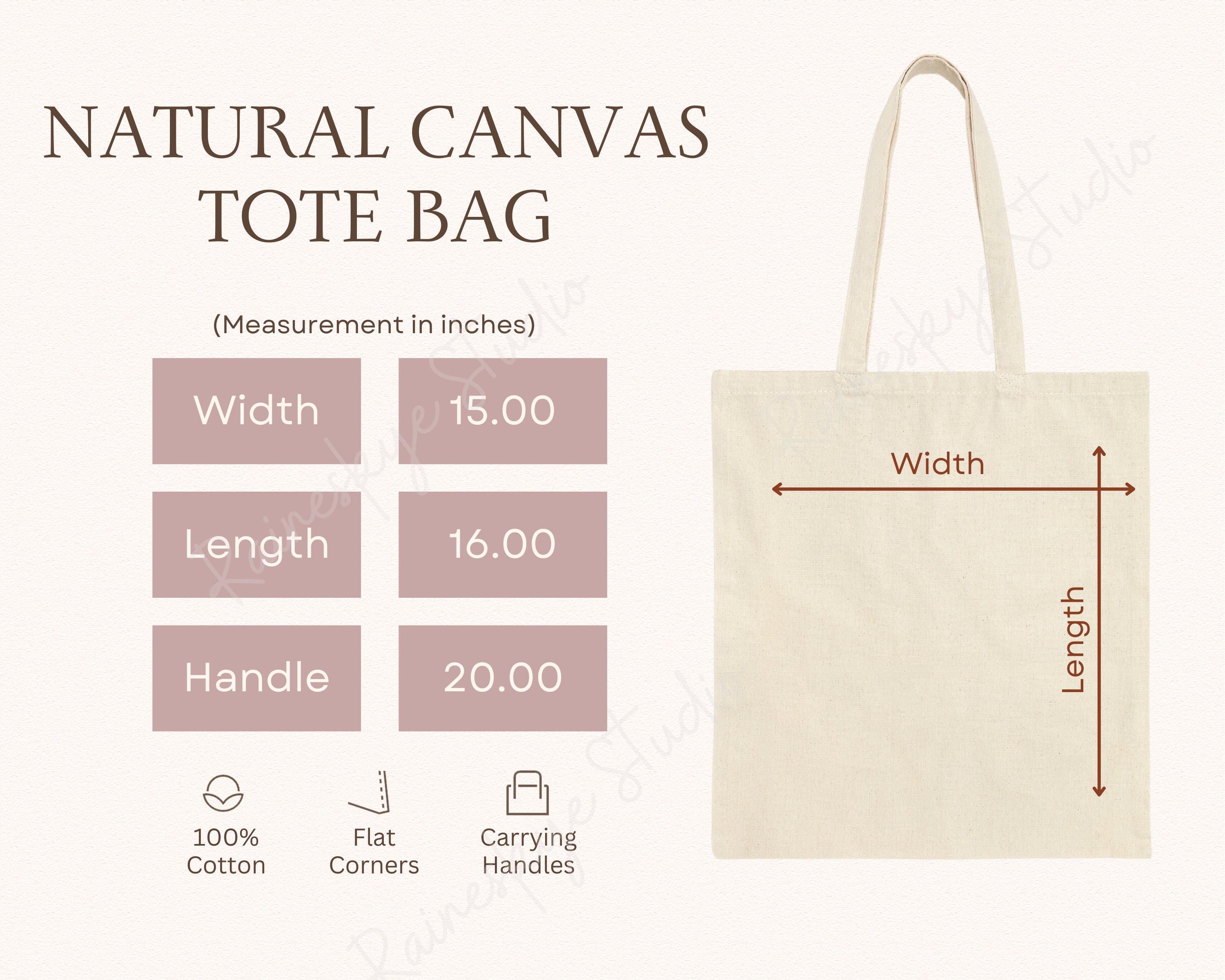 Canvas Tote Bag Size Chart and Features, Liberty Bags OAD113 Tote ...