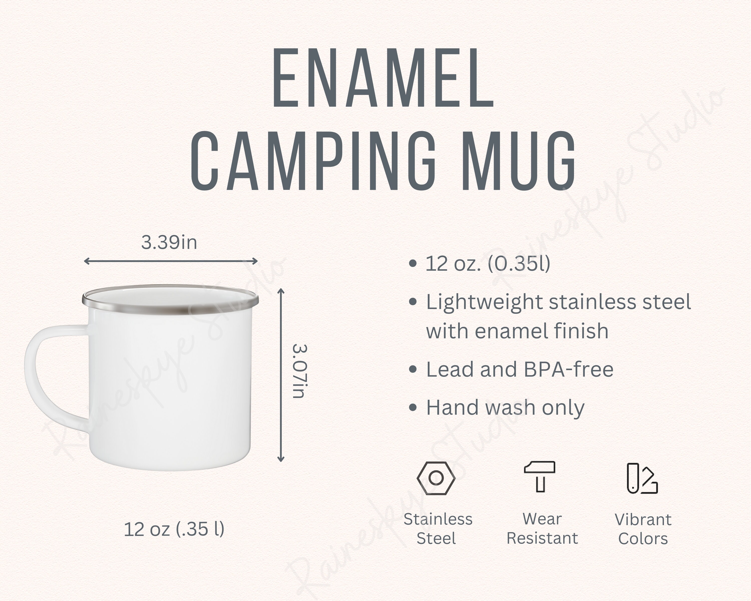 Enamel Camping Mug Size Chart and Description, Stainless Steel 12 Oz ...