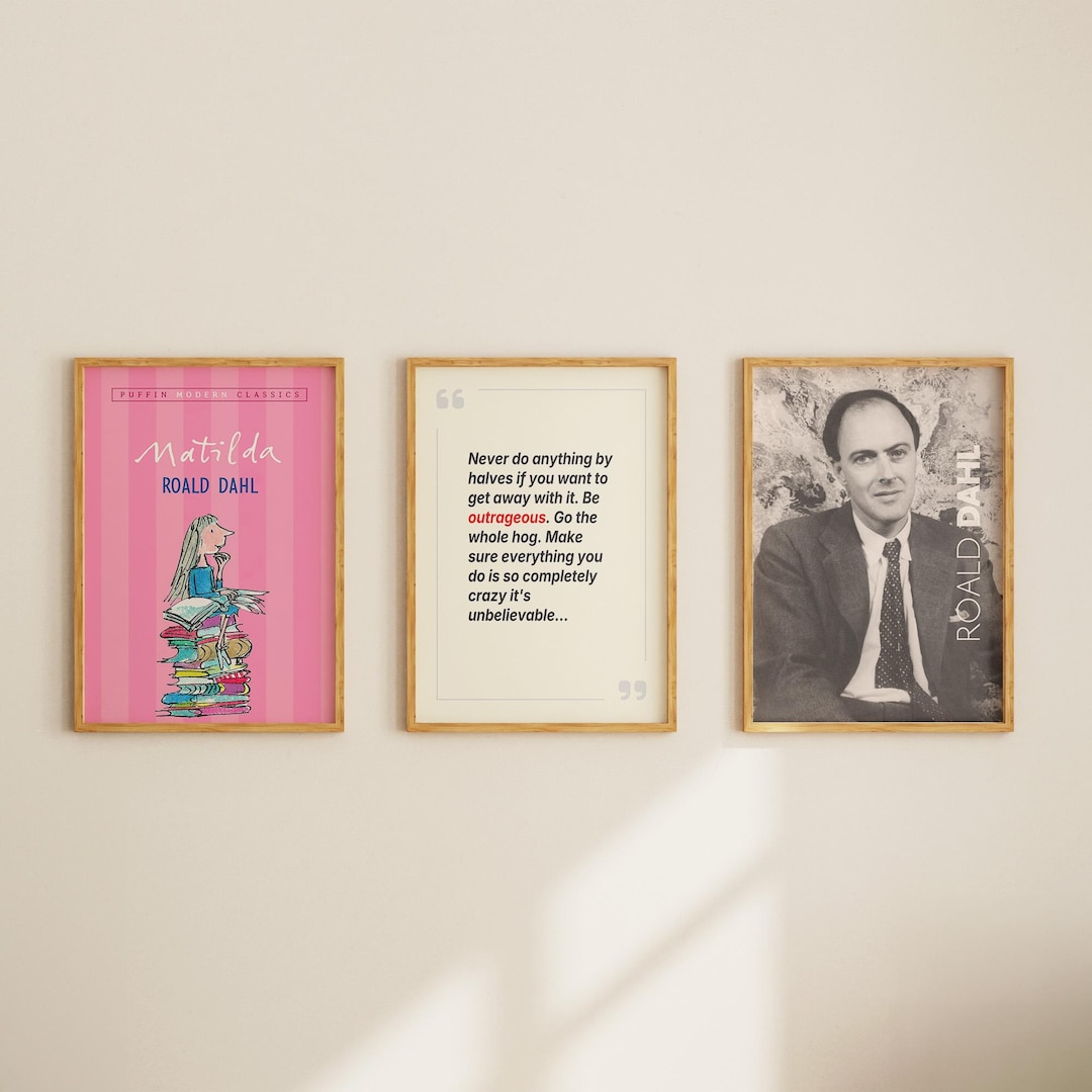 Roald Dahl's Matilda Book Cover Quote Portrait Poster Set of 3, Canvas ...