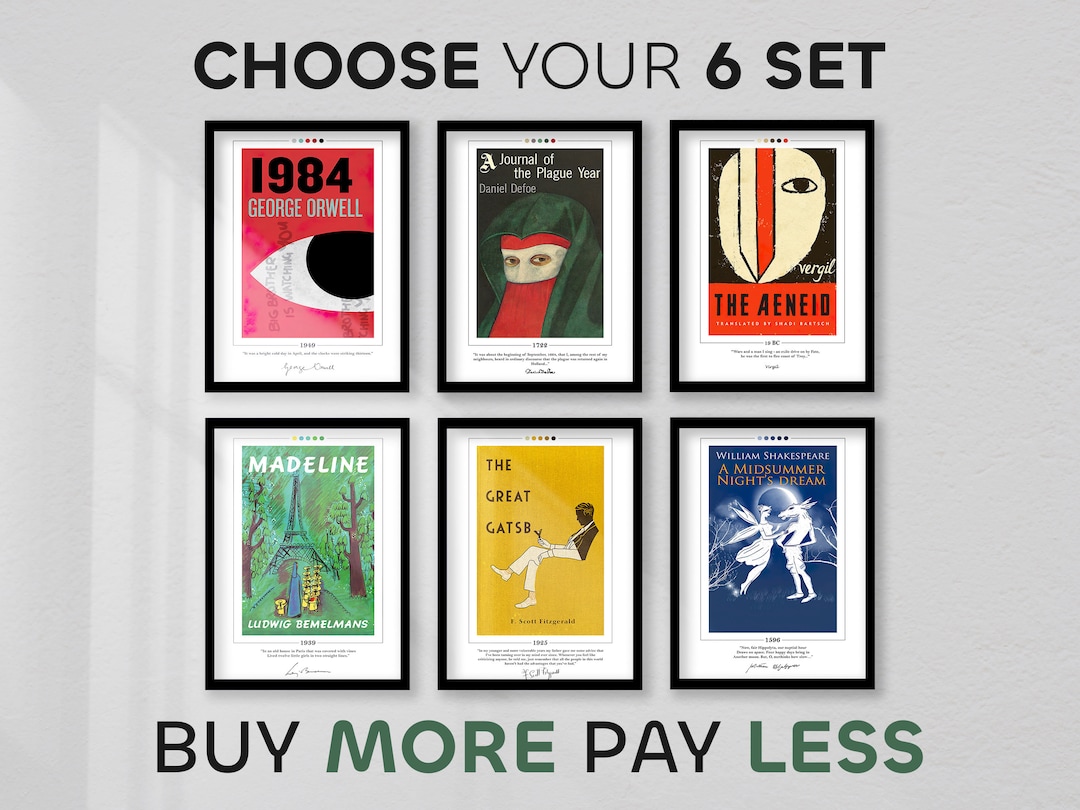 Choose Your Unframed Book Cover Posters Set of 6 Book Posters, Book ...