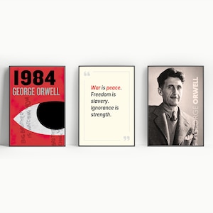 George Orwell's 1984 Book Cover Quote Portrait Poster Set of 3, Canvas ...