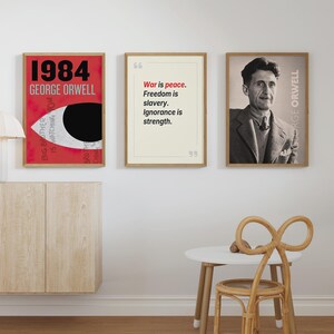 George Orwell's 1984 Book Cover Quote Portrait Poster Set of 3, Canvas ...
