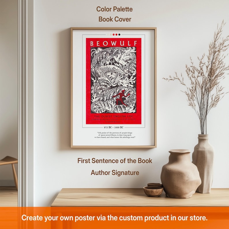 Beowulf Book Cover Poster | Beowulf Poster, Beowulf Print, Book Posters ...
