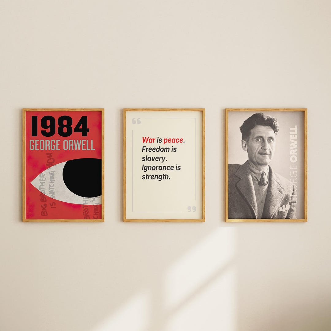George Orwell's 1984 Book Cover Quote Portrait Poster Set of 3, Canvas ...
