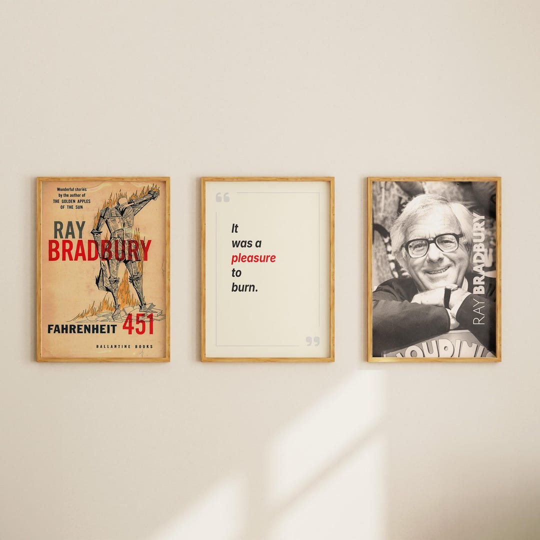 Ray Bradbury's Fahrenheit 451 Book Cover Quote Portrait Poster Set of 3 ...