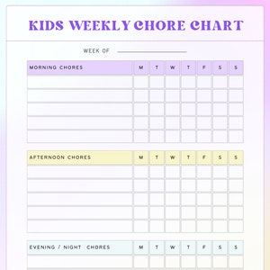 Kids Chore Tracker Printable, Instant Download Chore Chart, Printable ...