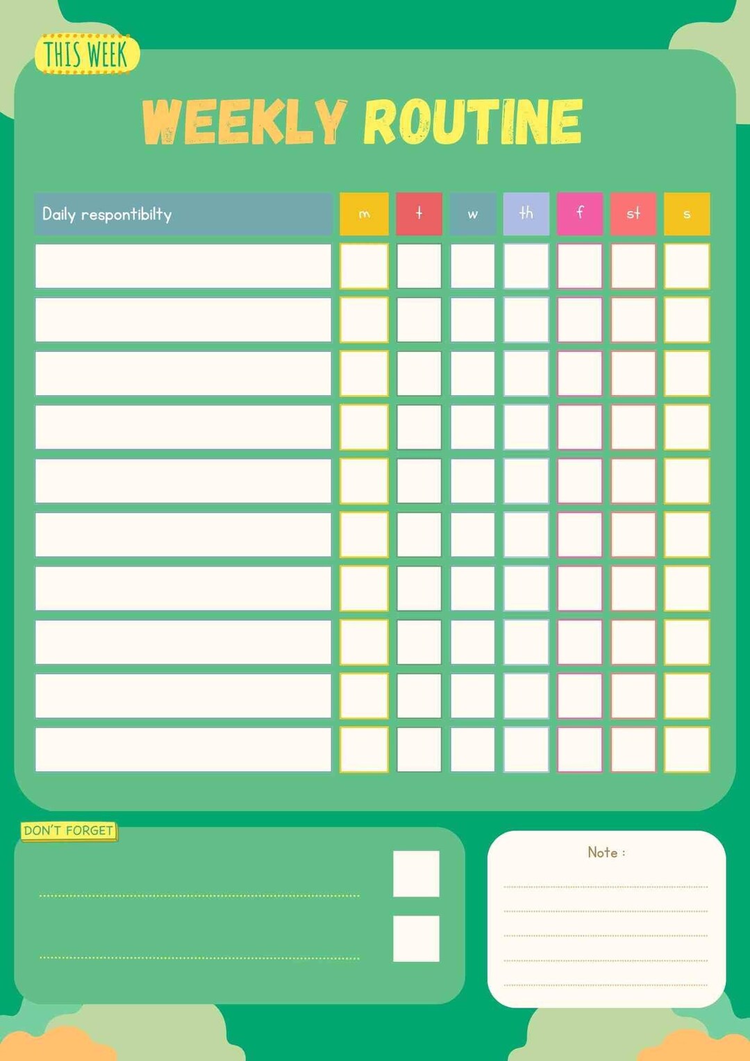 Colorful Kids Routine Checklist, Weekly Planner for Children, Fun and ...