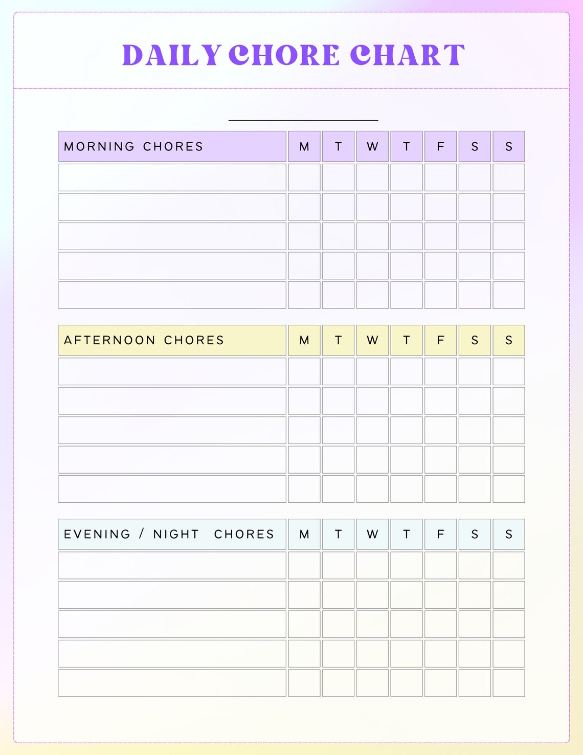 Kids Chore Tracker Printable, Instant Download Chore Chart, Printable ...