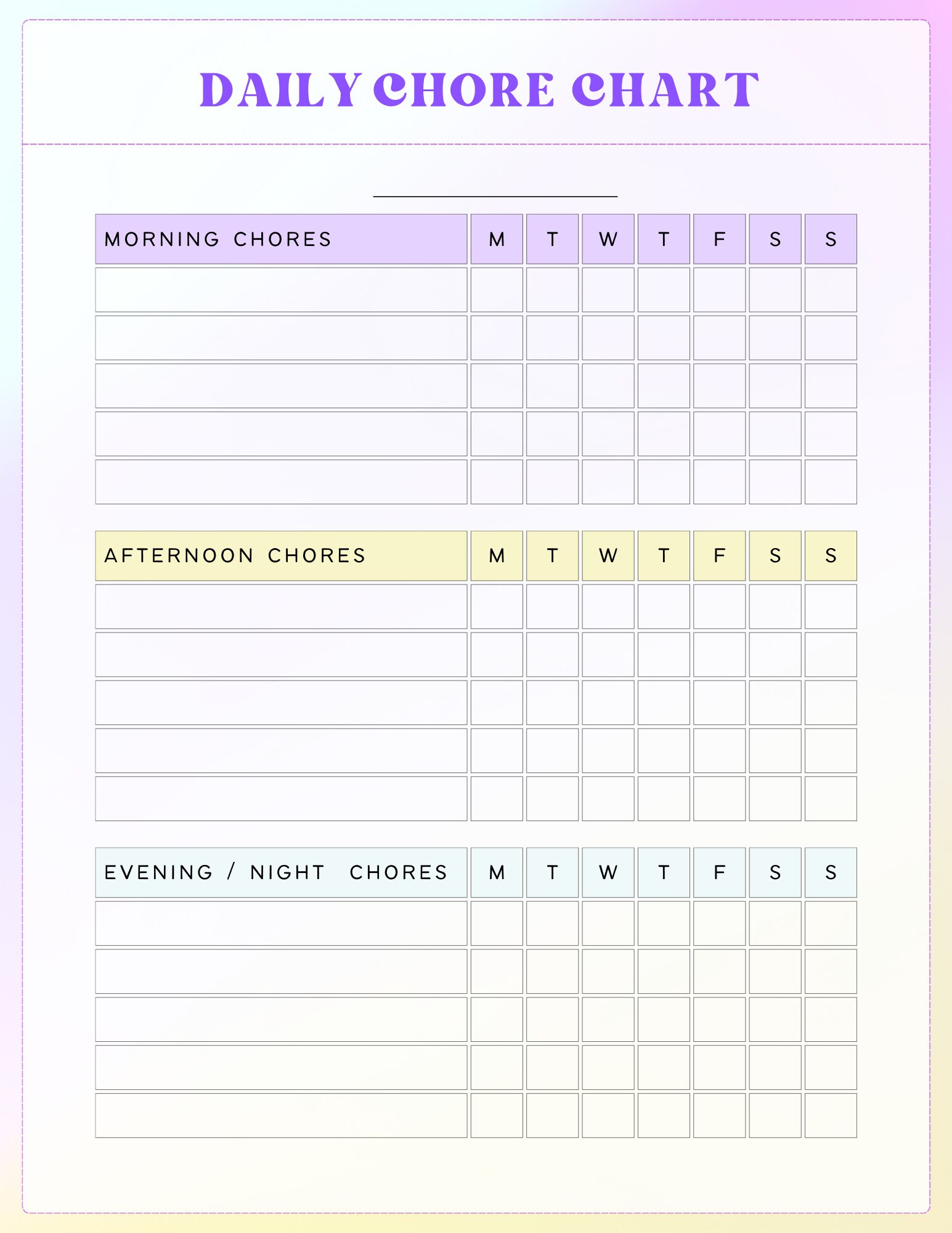 Kids Chore Tracker Printable, Instant Download Chore Chart, Printable ...