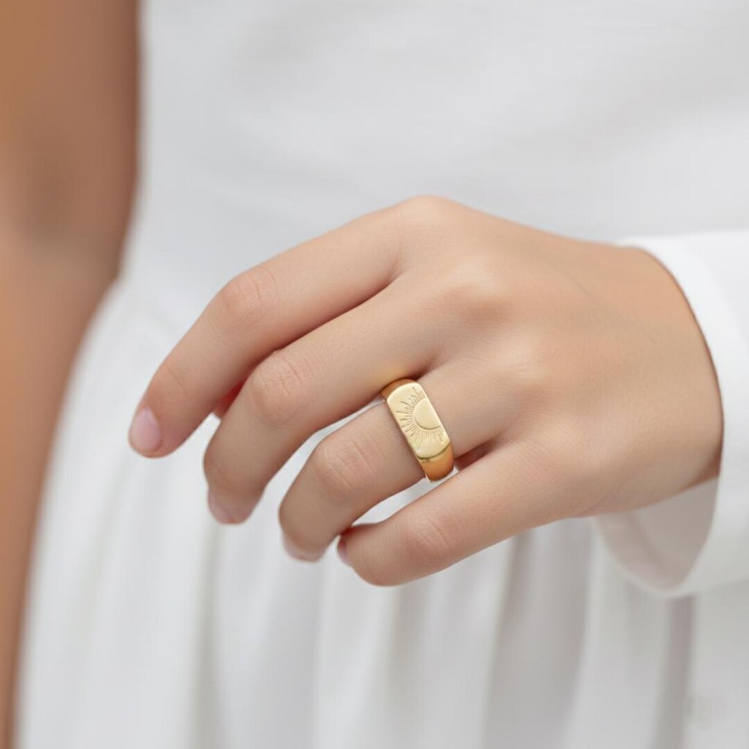 Gold Plated Sun Signet Ring Minimalist Boho Jewelry - Etsy