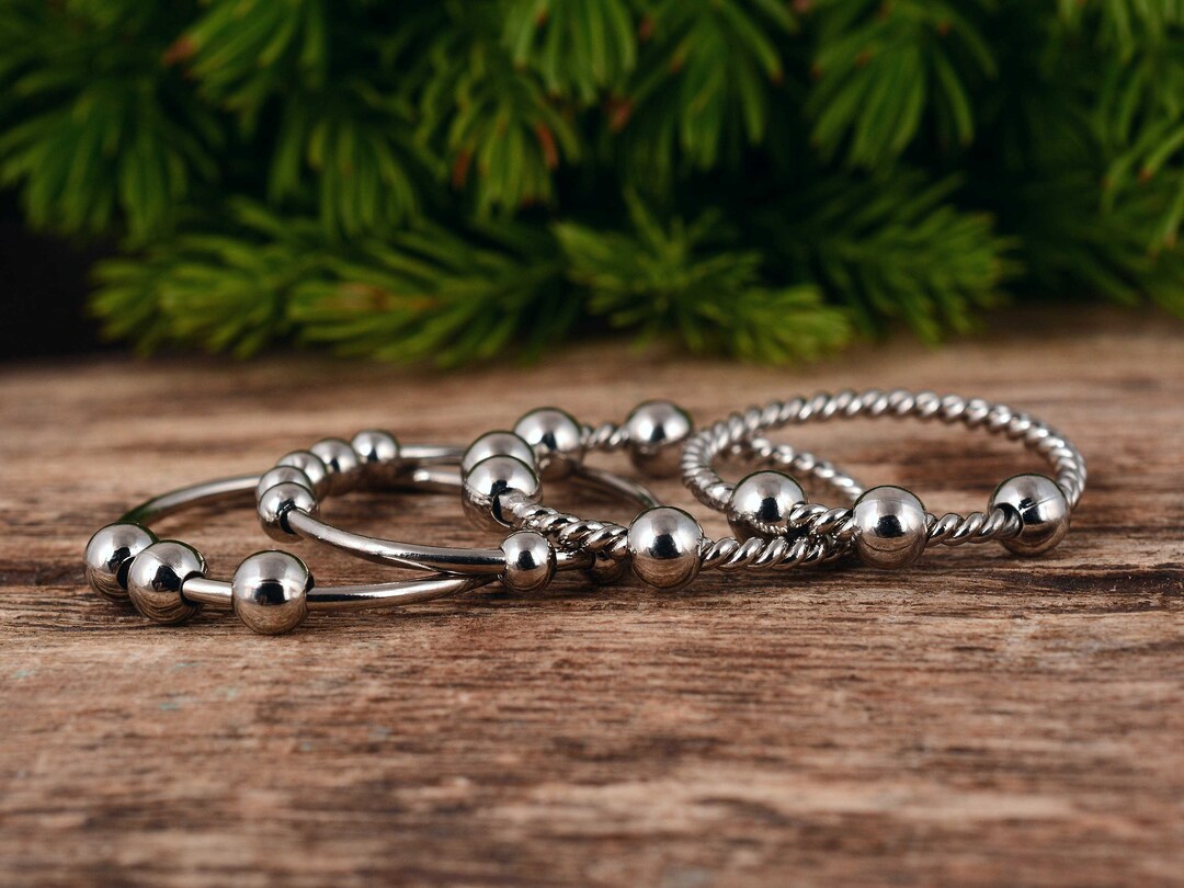 Anxiety Beads Spinner Meditation Ring, Brass Bead Ring, Handmade Bead ...