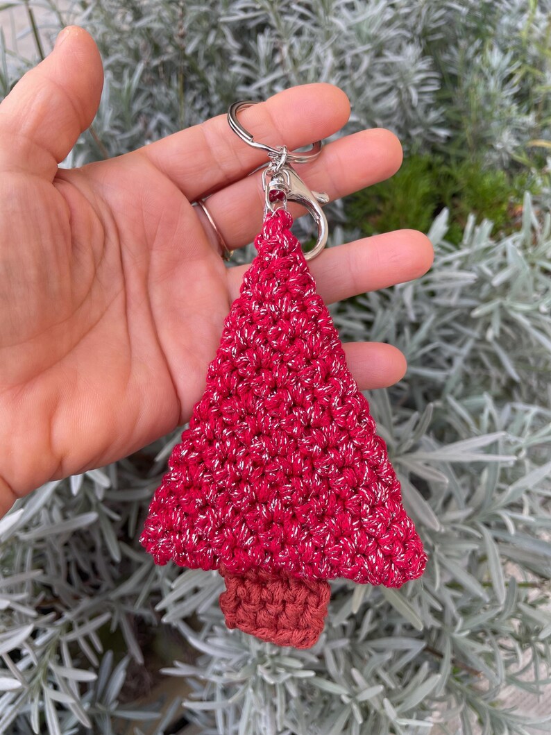 Crochet Christmas Tree Key Fob, Handmade Cotton Bag Charm - Etsy