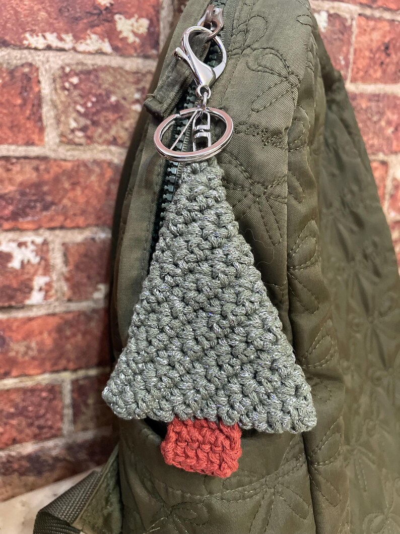 Crochet Christmas Tree Key Fob, Handmade Cotton Bag Charm - Etsy