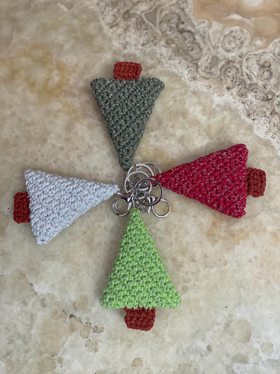 Crochet Christmas Tree Key Fob, Handmade Cotton Bag Charm - Etsy