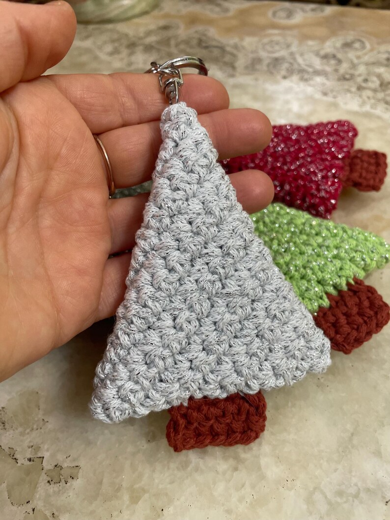 Crochet Christmas Tree Key Fob, Handmade Cotton Bag Charm - Etsy