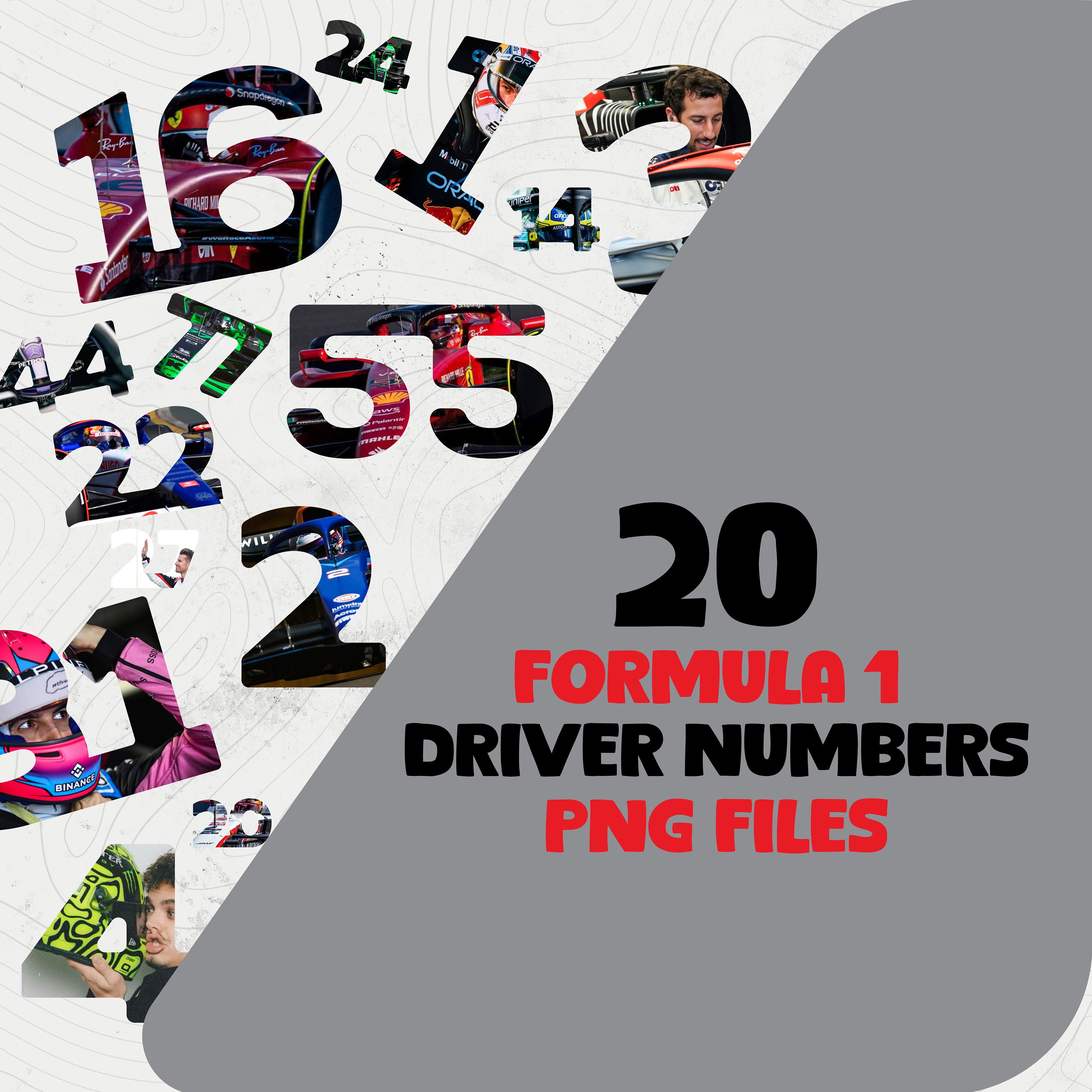 20 Formula 1 Driver Numbers, PNG File, All 20 Drivers 2024 - Etsy