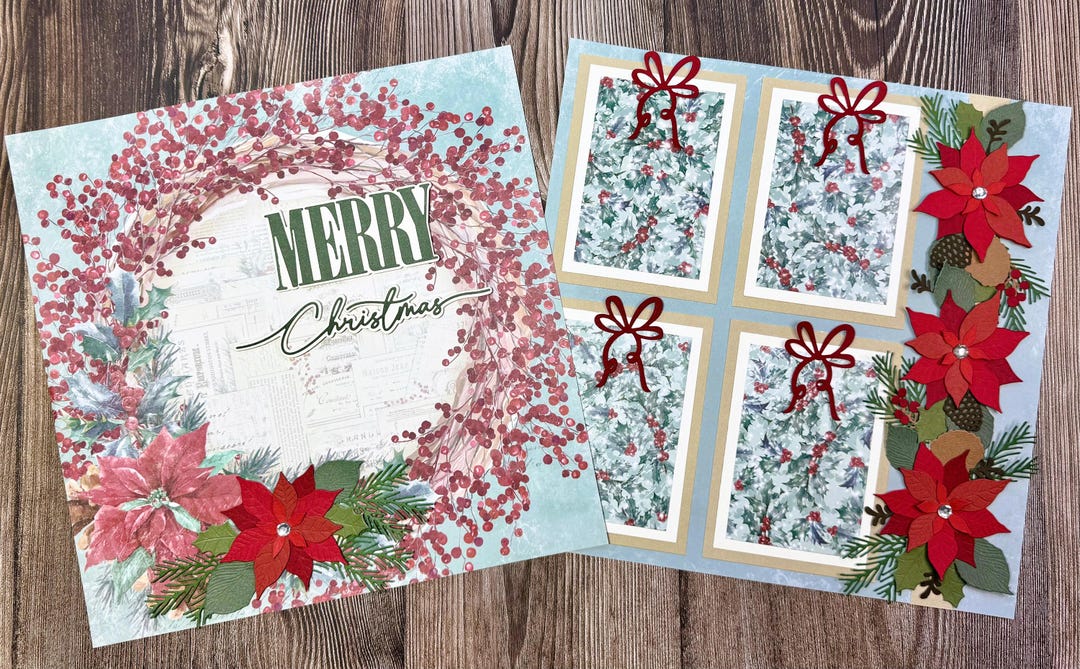 Merry Christmas Scrapbook Page Kit - Pre-cut Poinsettia Layout (DIY ...