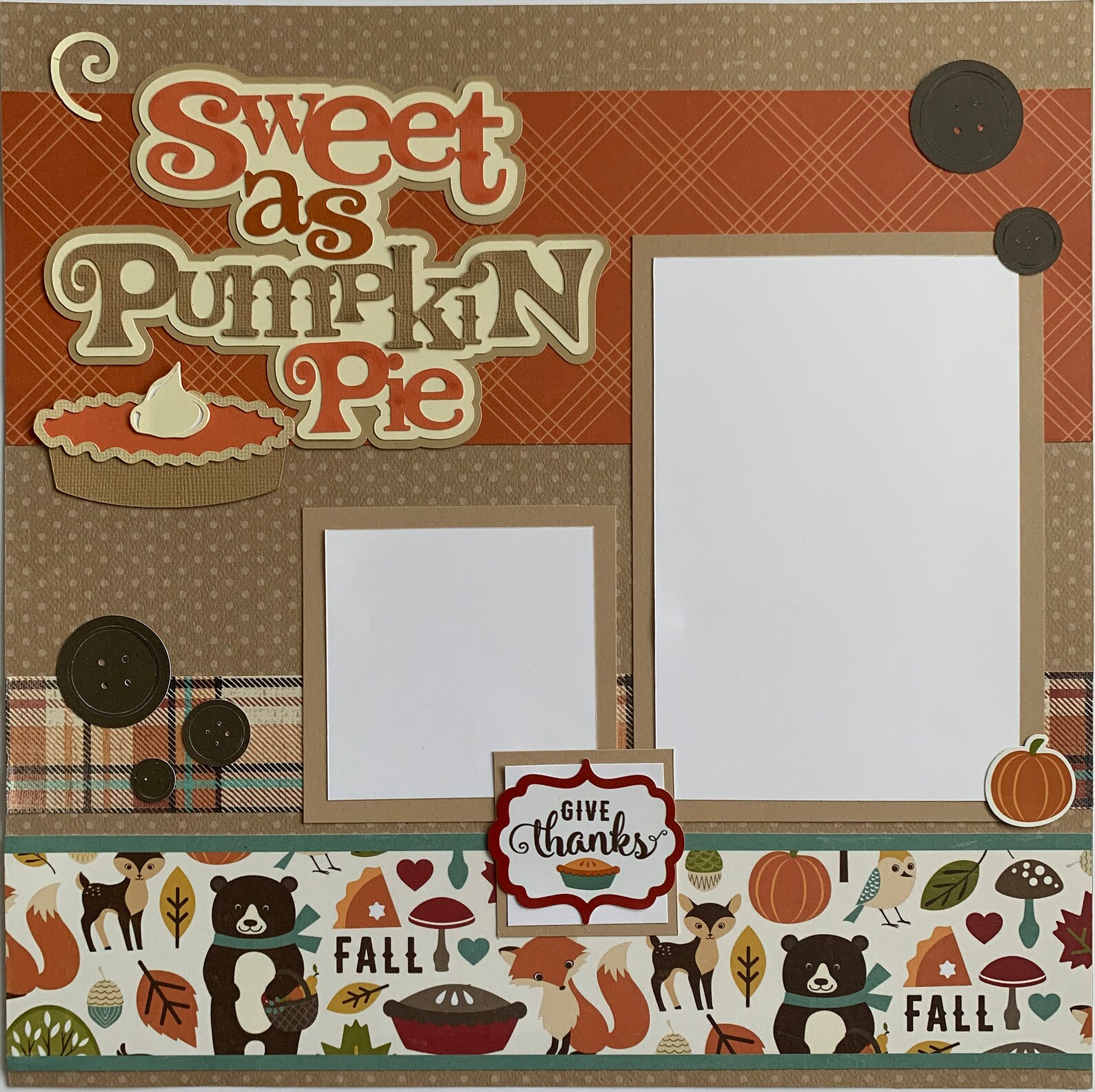 Sweet as Pumpkin Pie Scrapbook 2 Page DIY Kit for Fall-thanksgiving ...