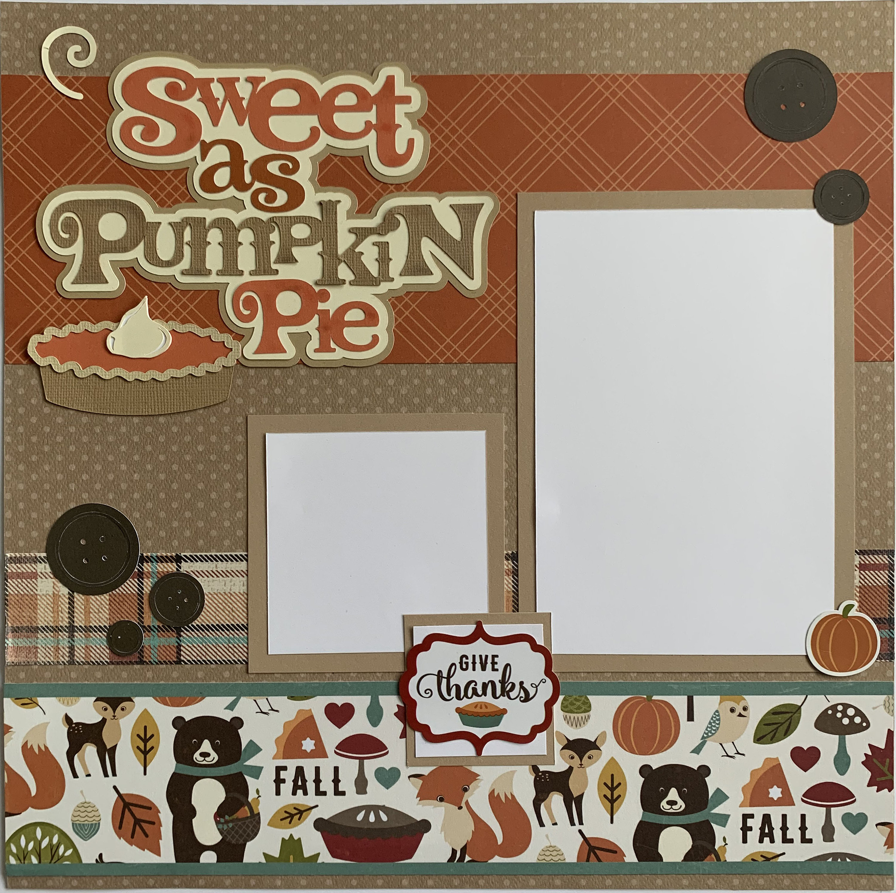 Sweet as Pumpkin Pie Scrapbook 2 Page DIY Kit for Fall-thanksgiving ...