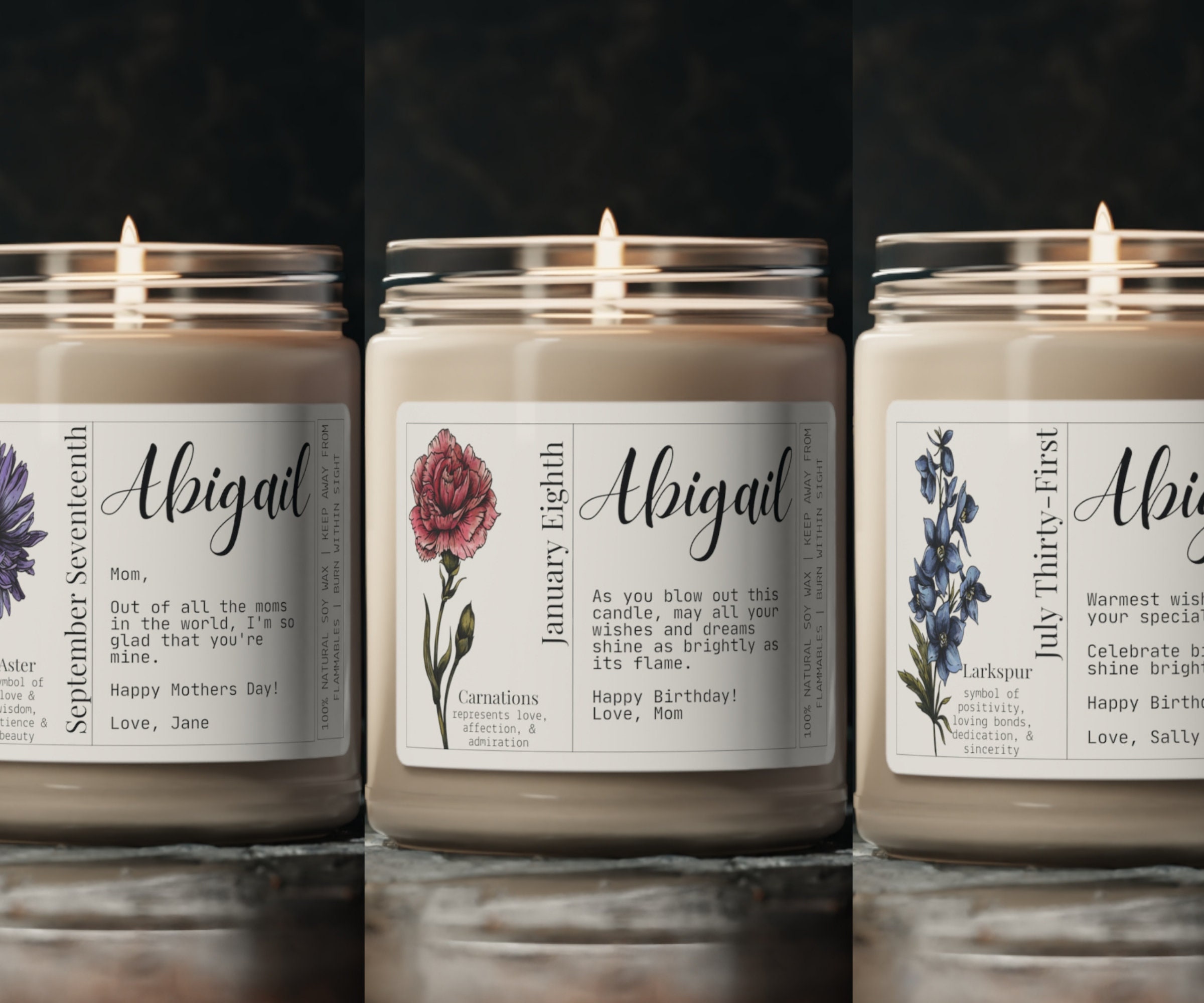 Birth Flower Personalized Birth Month Candle - Birth Date Candle ...