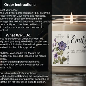 Birth Flower Personalized Birth Month Candle - Birth Date Candle ...