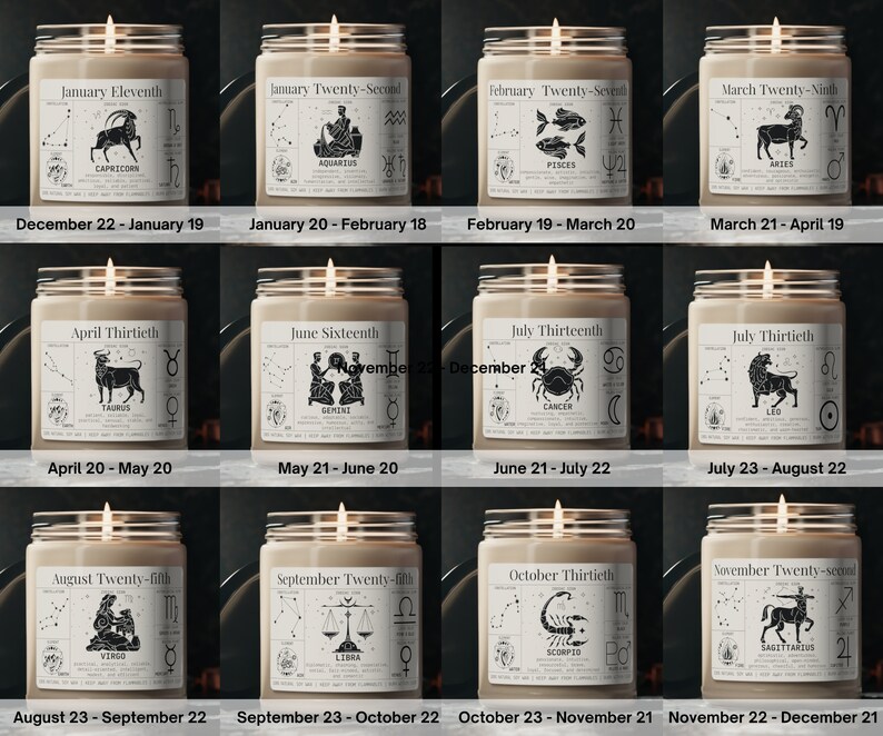 Personalized Birthdate Zodiac Candle - Zodiac Sign | Customized ...