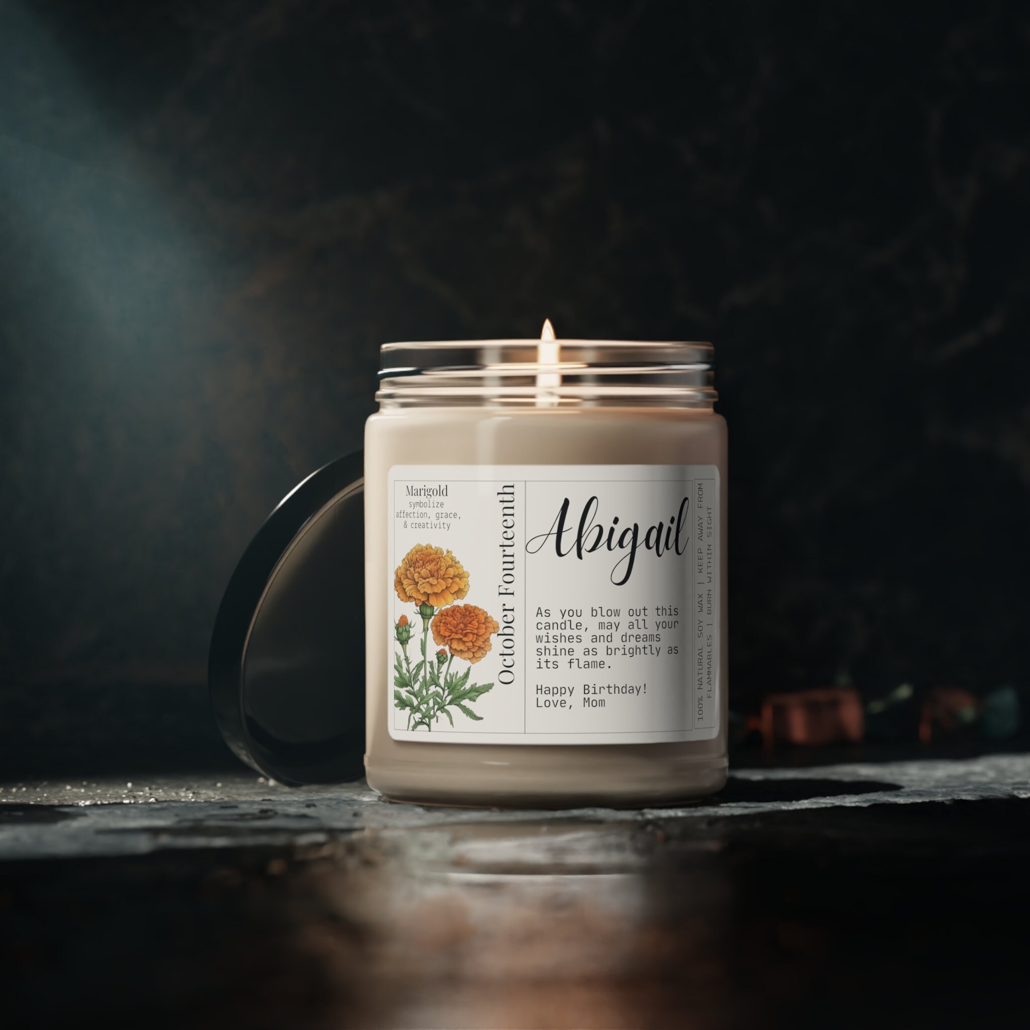 Birth Flower Personalized Birth Month Candle - Birth Date Candle ...
