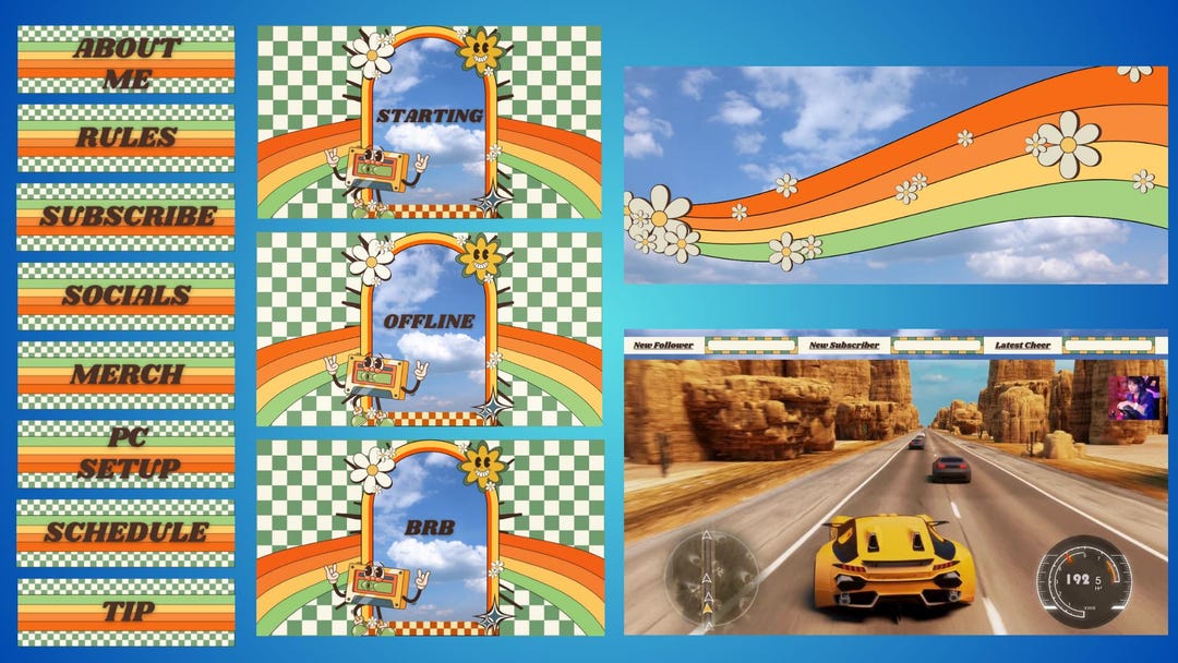 Twitch Overlay Package // Groovy Green Retro Package // Twitch Panels ...