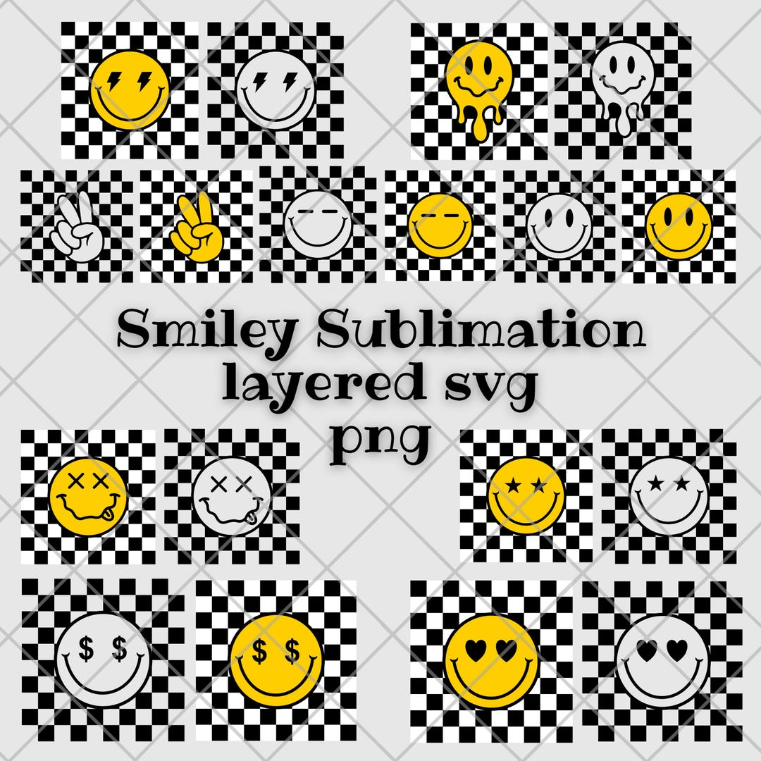 Checkered Smiley Face SVG PNG Bundle - Etsy