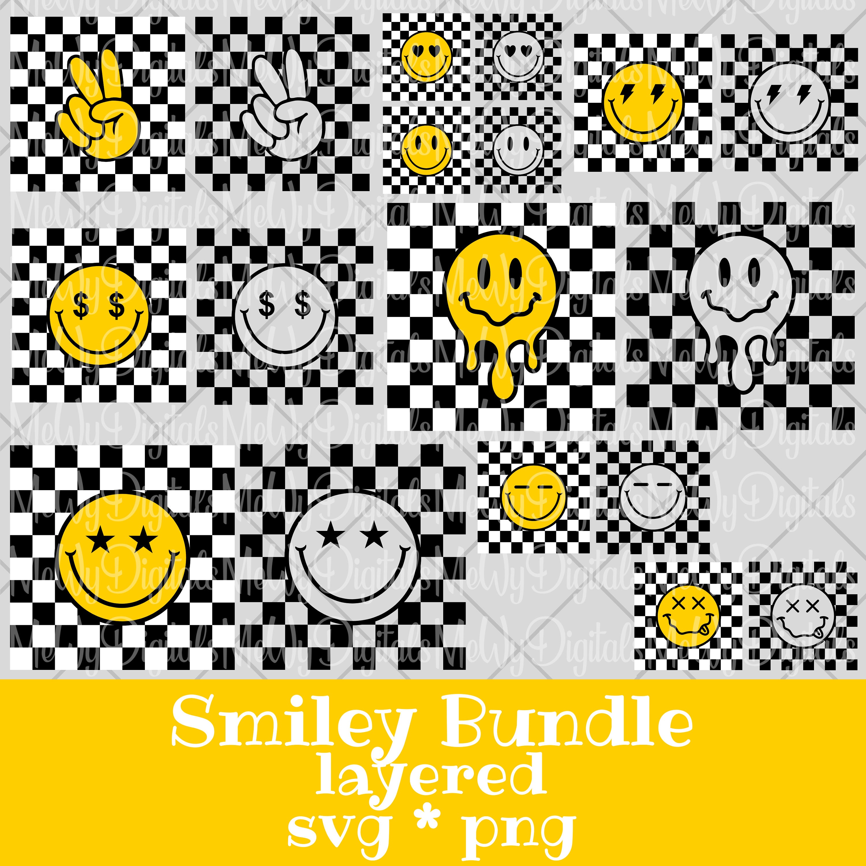 Checkered Smiley Face SVG PNG Bundle - Etsy