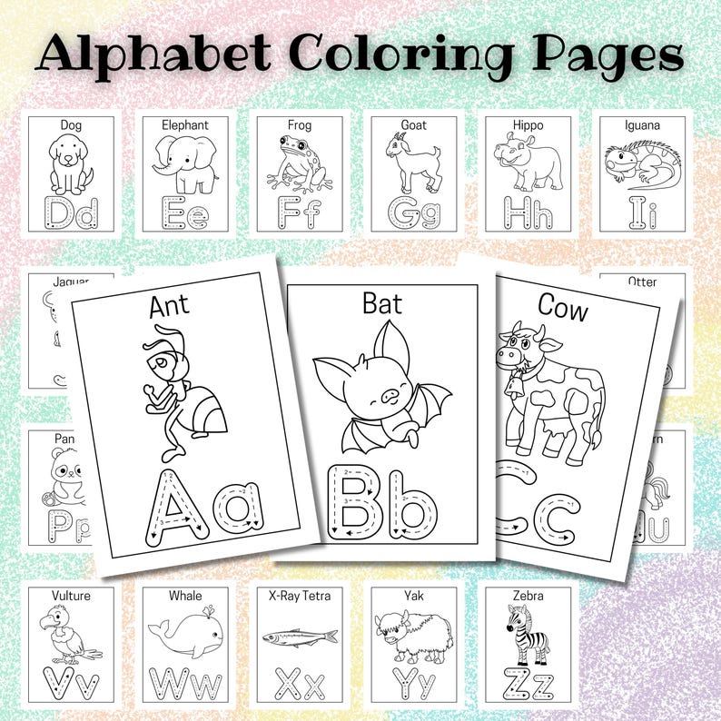 Childrens Alphabet Tracing Coloring Pages - Etsy