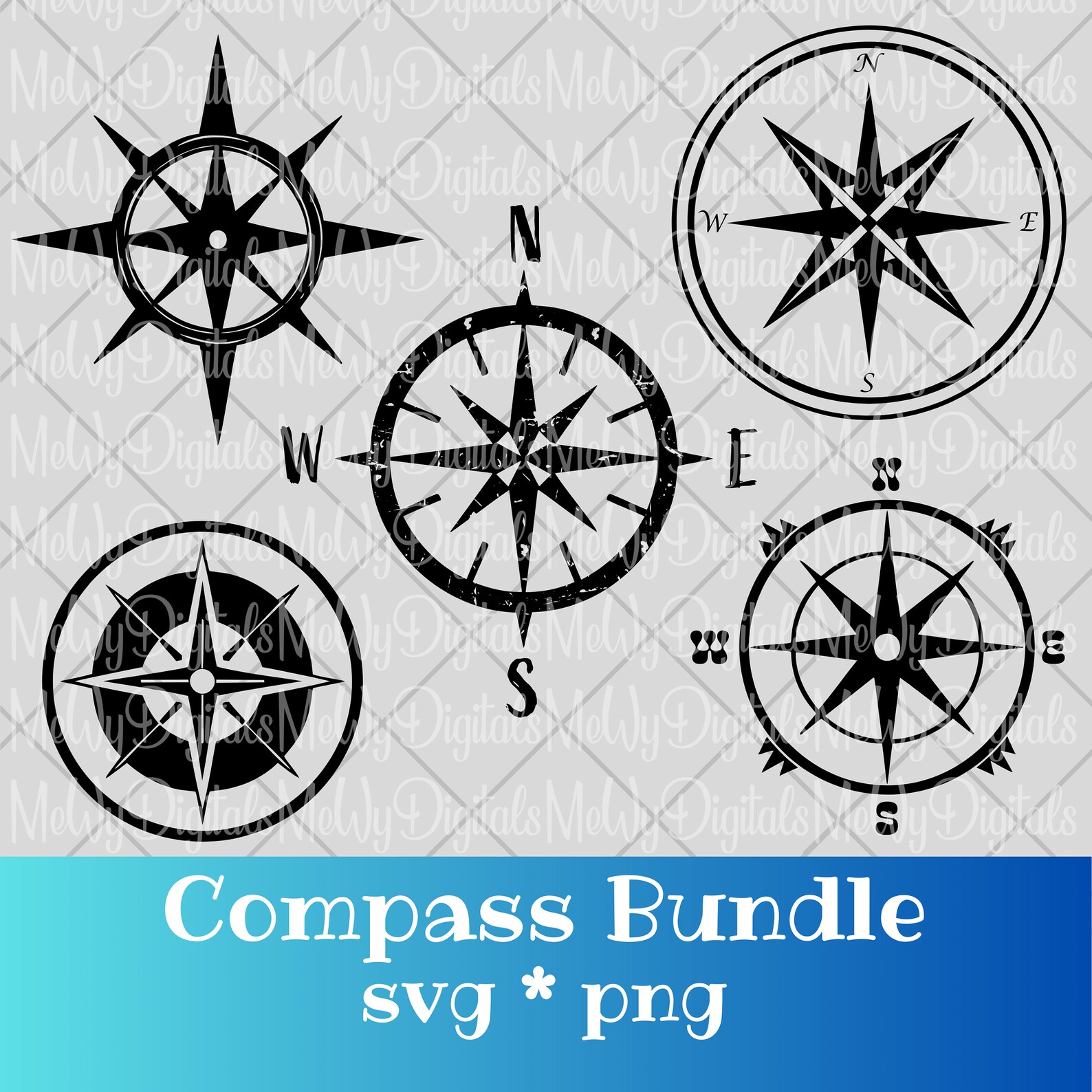 Compass SVG PNG Bundle - Etsy