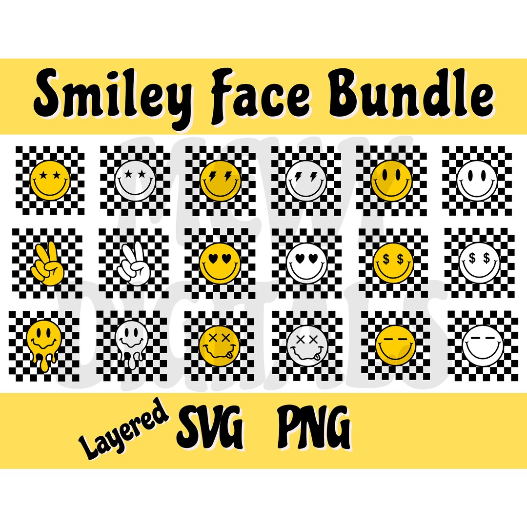Checkered Smiley Face SVG PNG Bundle - Etsy