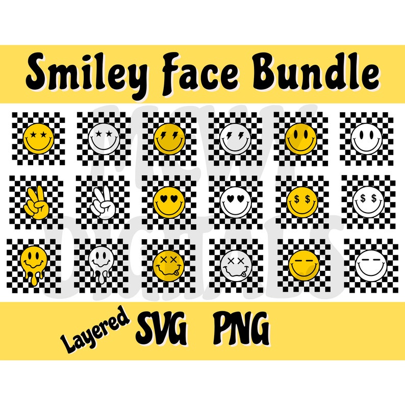 Checkered Smiley Face SVG PNG Bundle - Etsy