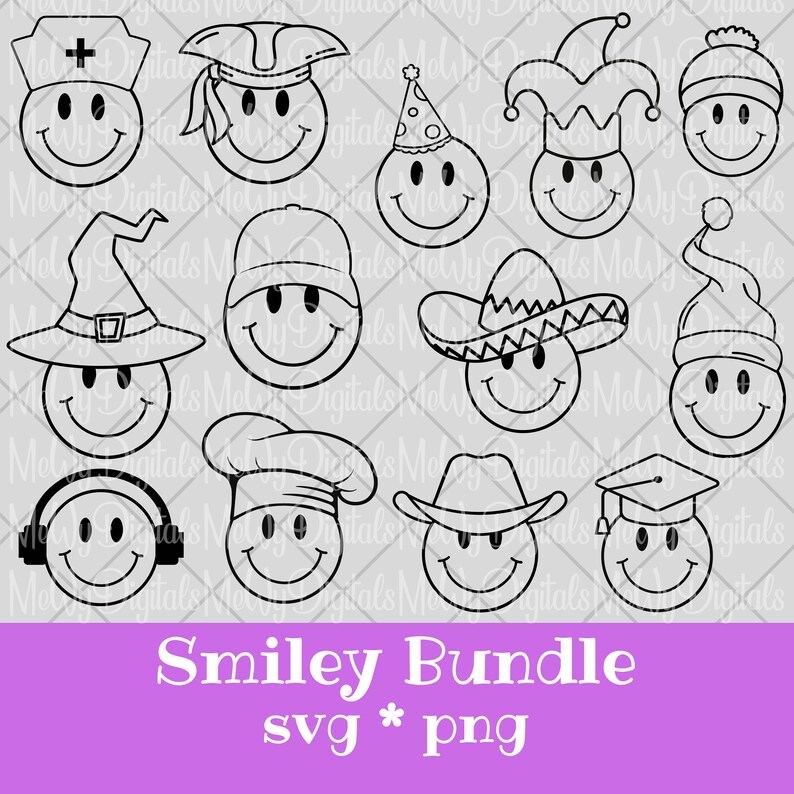 Smiley Face SVG PNG Bundle - Etsy Hong Kong
