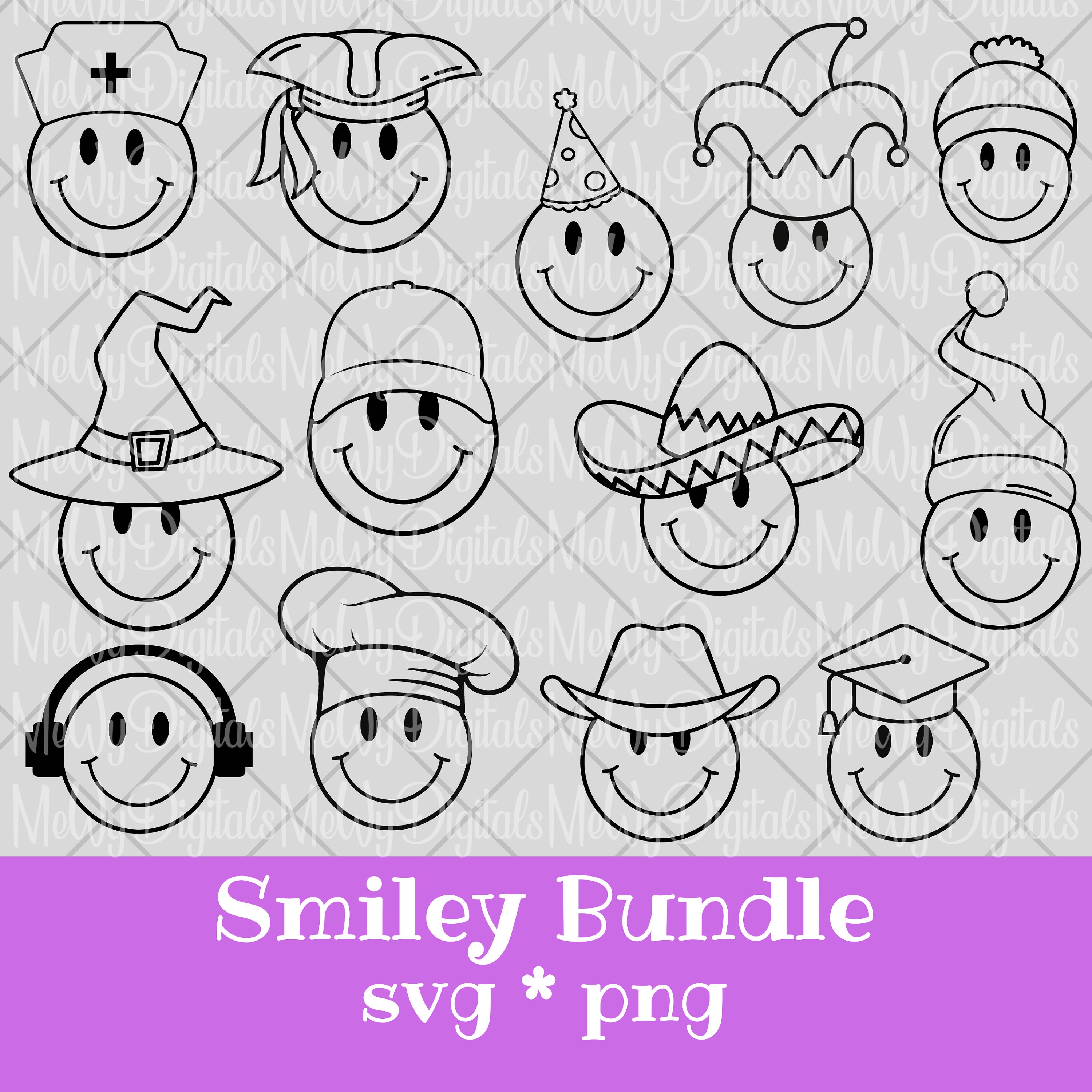 Smiley Face SVG PNG Bundle - Etsy