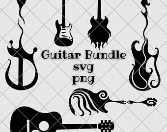 Guitar Bundle 4 Electric Guitars, 1 Acoustic, 1 Bass Digital Clip Art ...