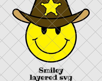 Smiley Cowboy Hat Svg, Smiley Face Png, Smiley Face Bundle, Cow Print ...