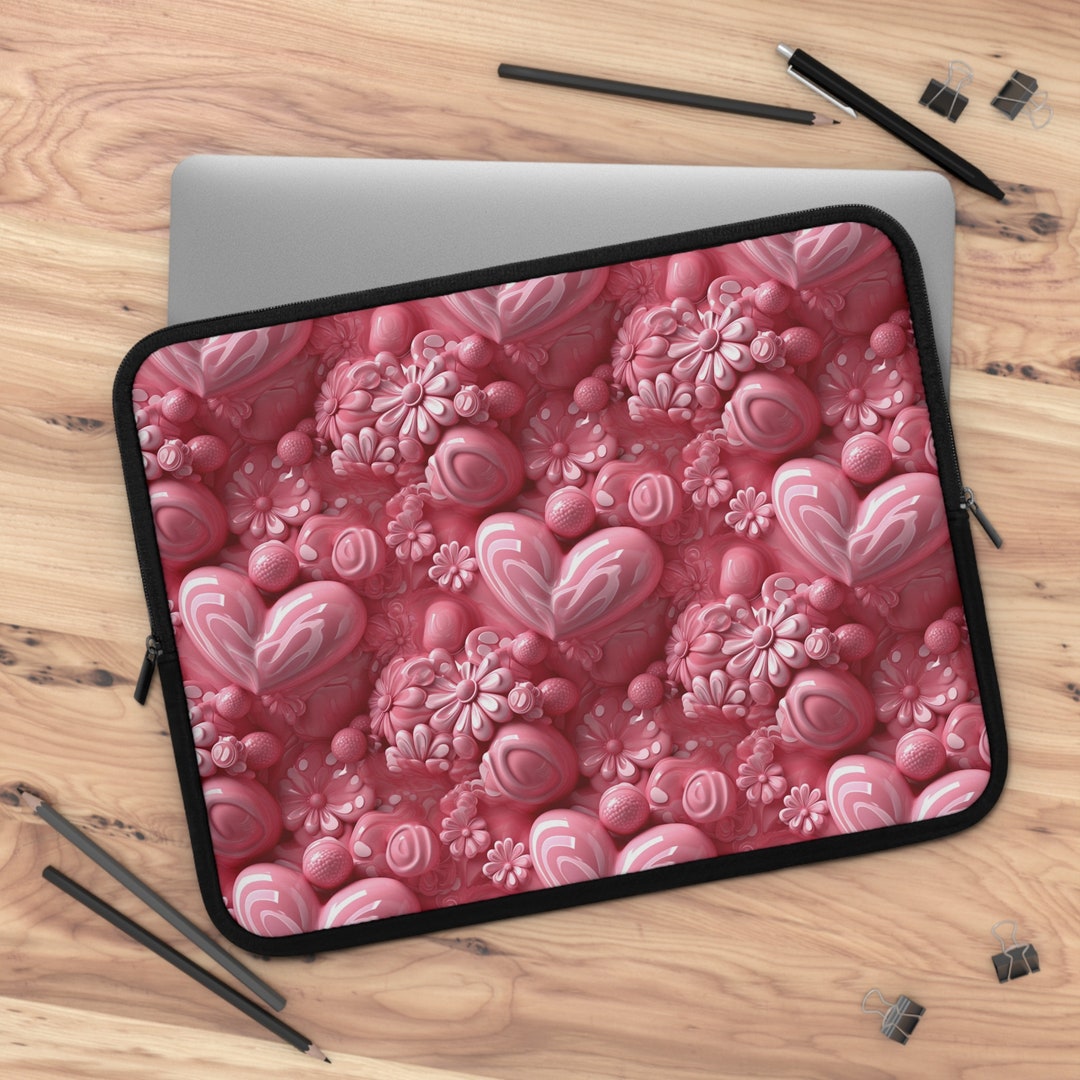 Puffy Heart Laptop Case, 3D Hearts Laptop Sleeve, Pink Heartr ...