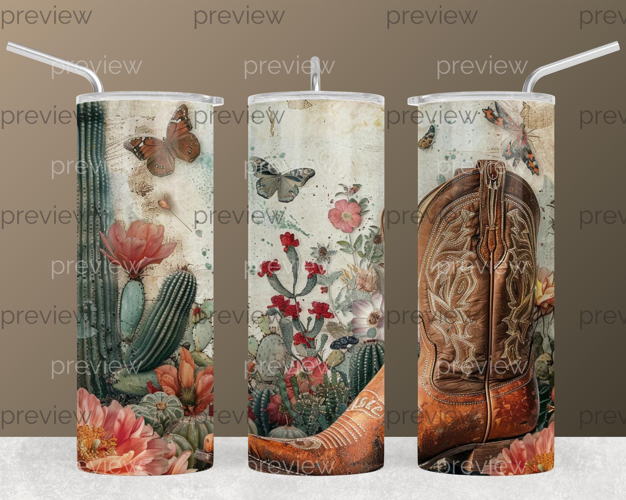 Rustic Cowboy Boot With Vibrant Floral Design for 20 Oz Tumbler Wrap ...