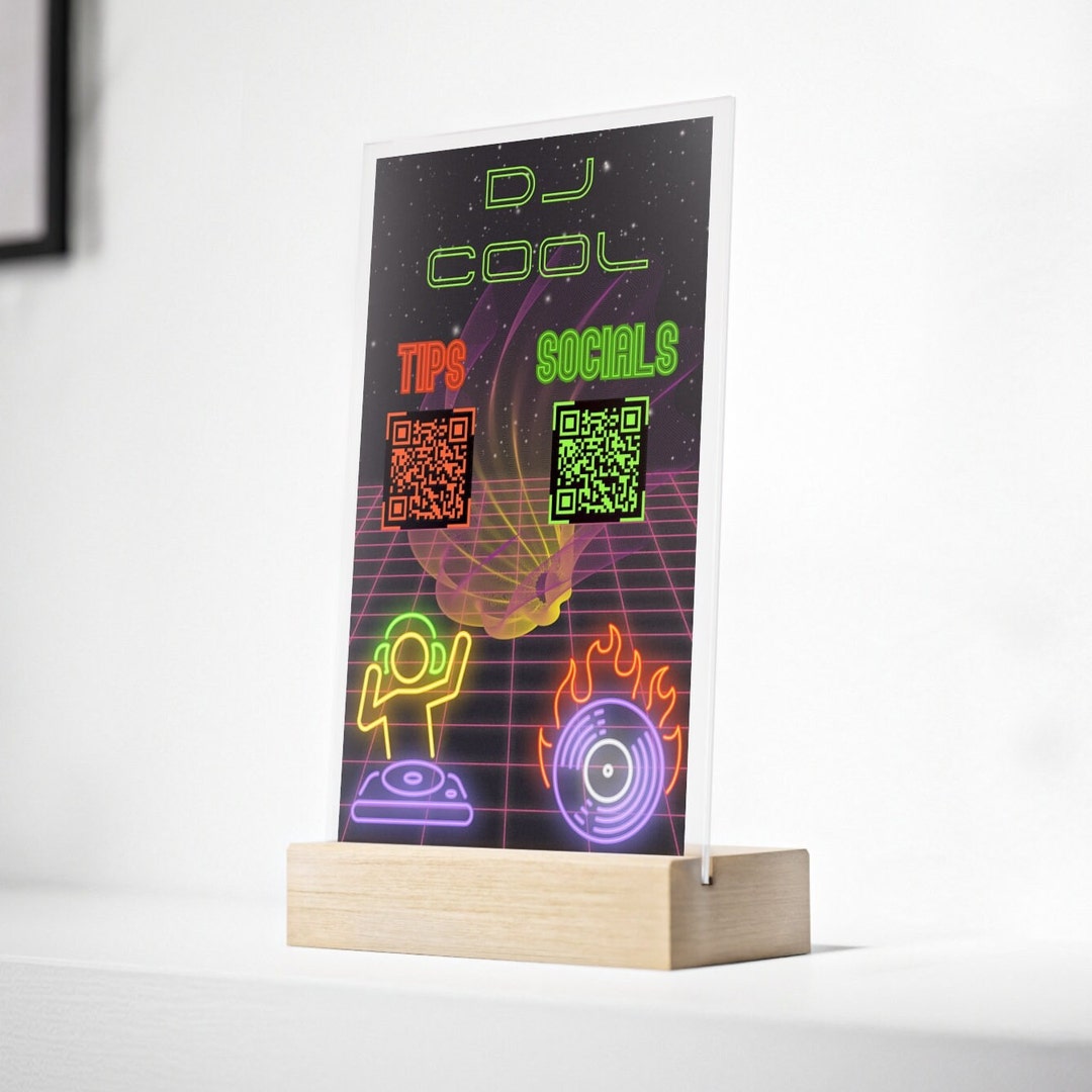 DJ QR Code Tip Acrylic Sign Wooden Stand Payment Sign for Wedding Disc ...
