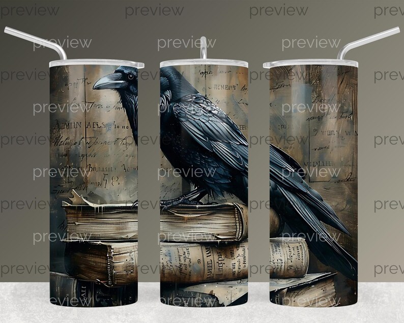 Raven Book Stack Tumbler Wrap Png Sublimation Design for 20 Oz Tumbler ...
