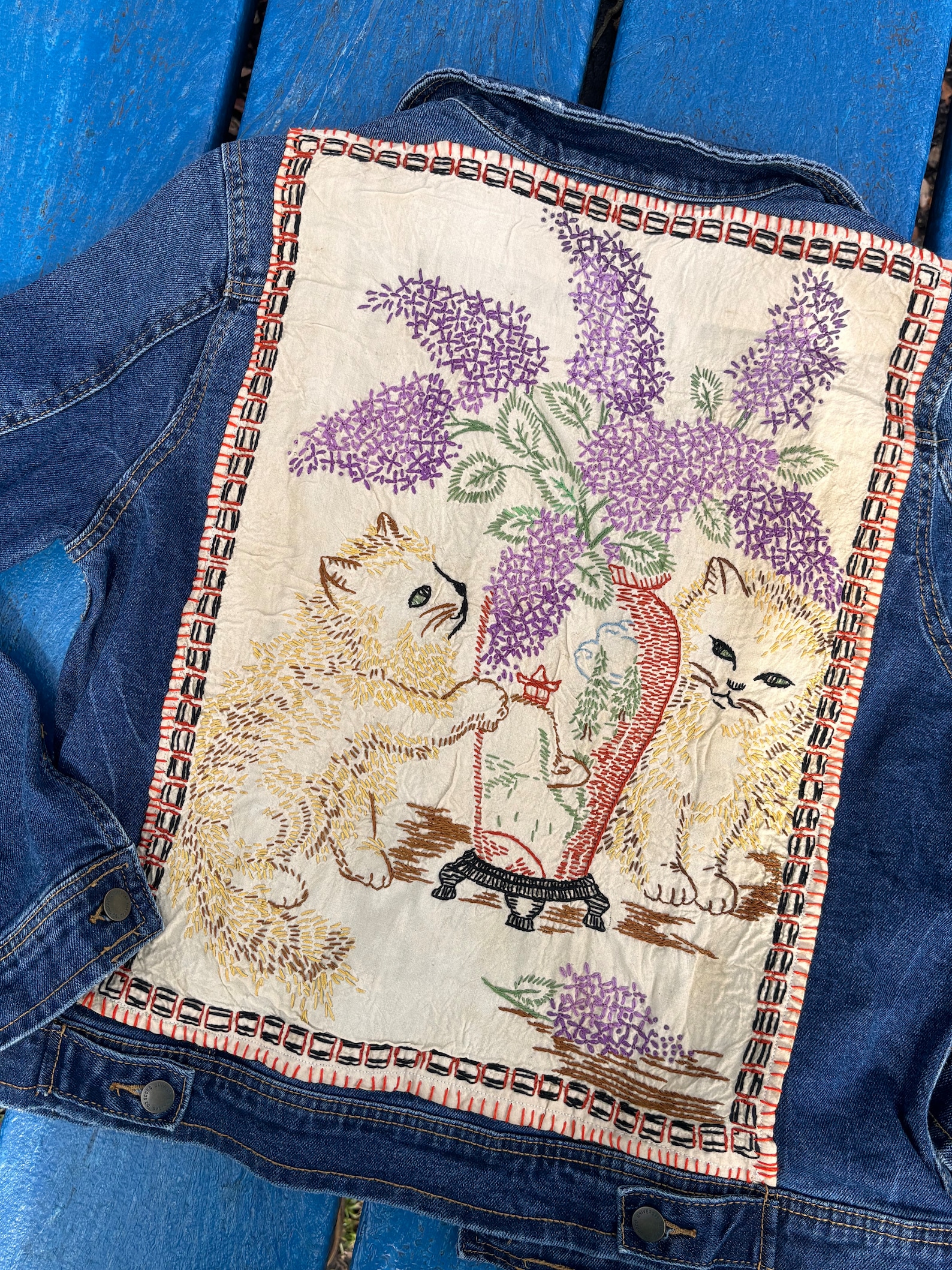 Cat Jacket Hand Embroidered Reworked Denim Jacket, Embroidered Cats - Etsy
