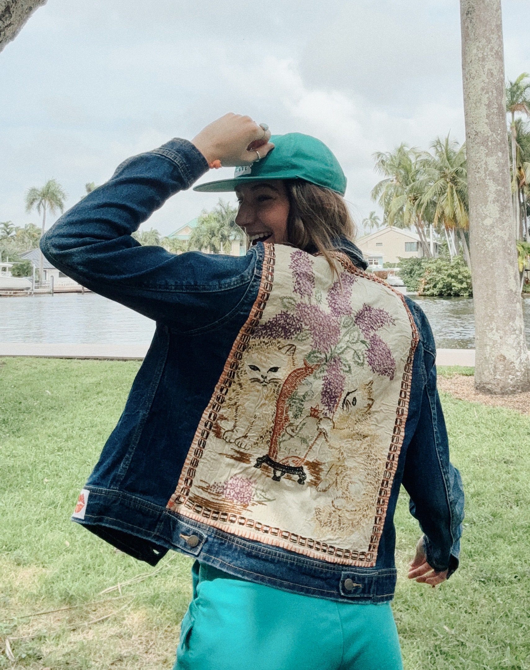 Cat Jacket Hand Embroidered Reworked Denim Jacket, Embroidered Cats - Etsy