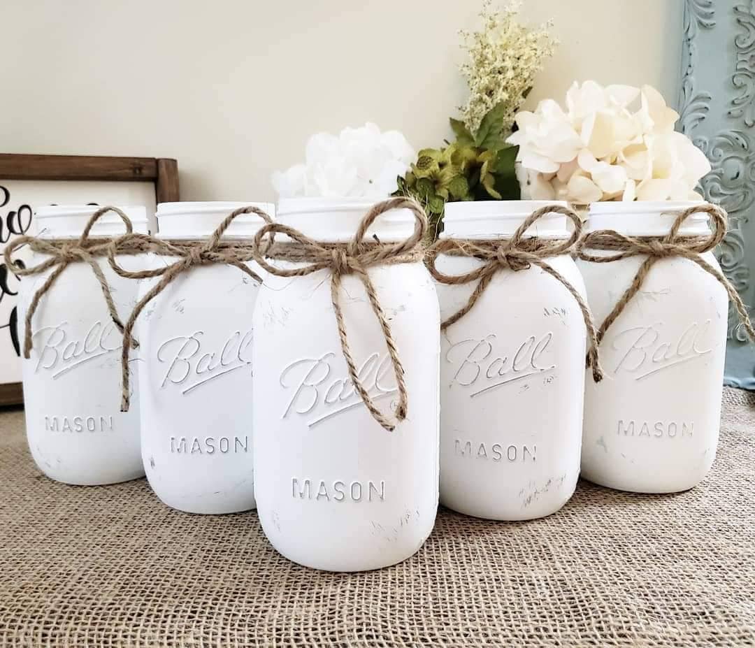 Set of 9 Hand Painted Distressed Mason Jar Wedding Centerpieces - Etsy