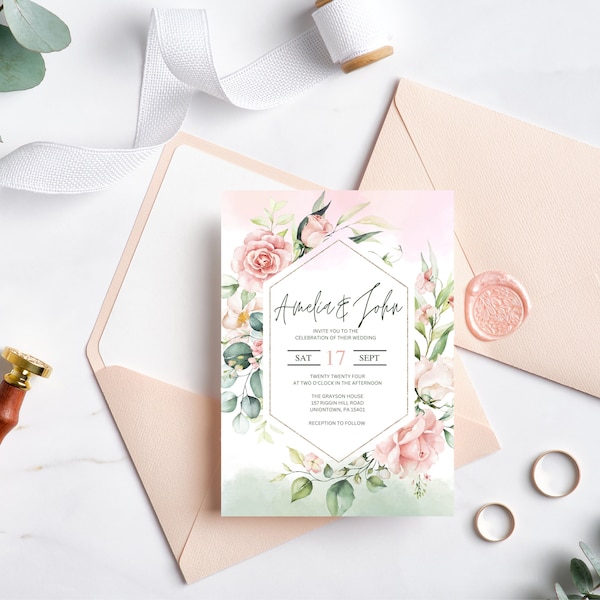 Blush Wedding Invite - Etsy